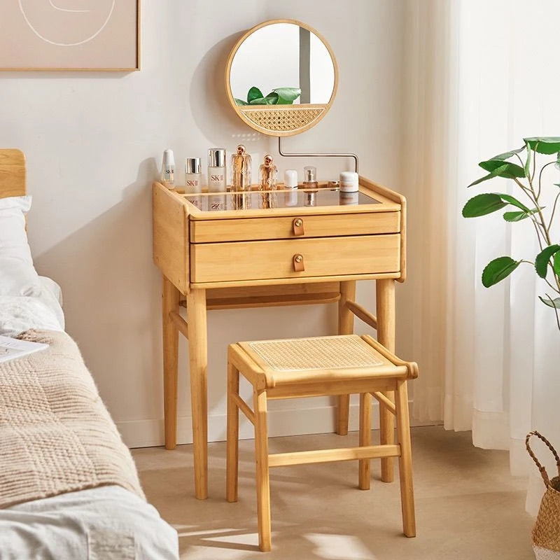Dressing Table Wooden Hairstyle Makeup Table Desk Toiletries Storage B ...