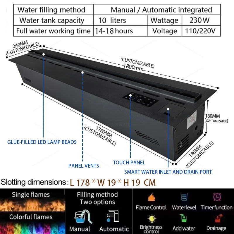 Smart 3D Atomizing Electric Fireplace - Colorful LED Steam Flame, App ...