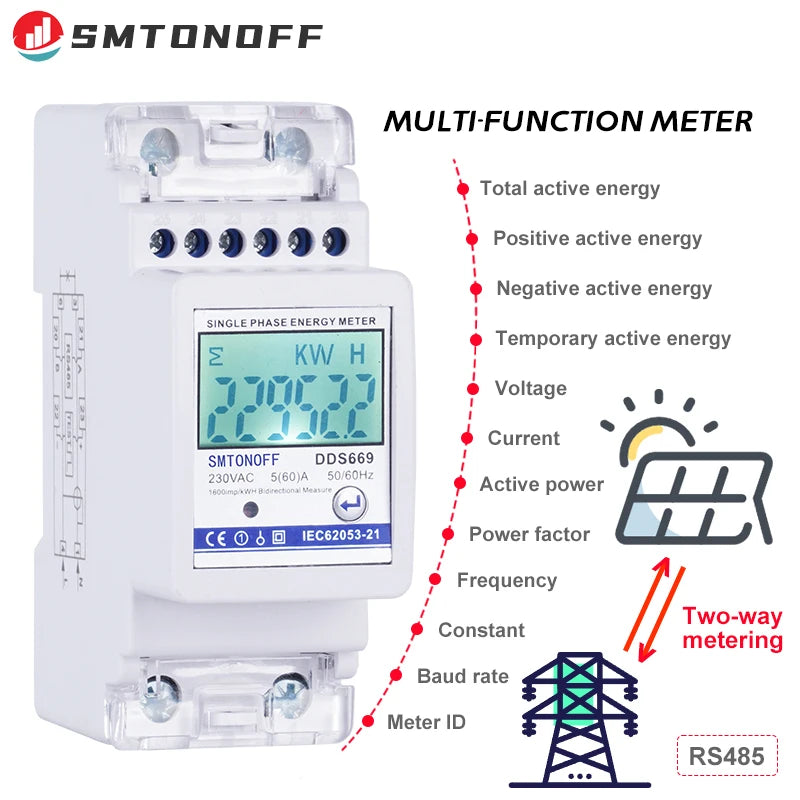 Multifunction 230V Bi-directional Energy Meter Import Export KWH Solar ...